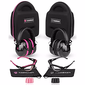 TradeSmart All-in-One Gun Range Safety Duo Kit, Pink & Grey Ear and Eye Protection Kit for Men and Women, U.S. Certified