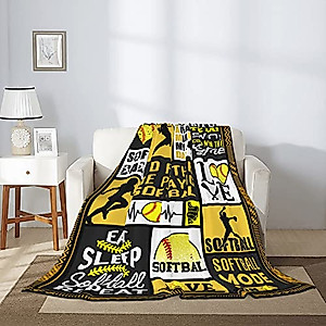 Softball Blanket 50''x60'' Softball Gift Blanket Super Soft Warm and Comfortable Throw Blanket for Fall Winter Spring All Season-1