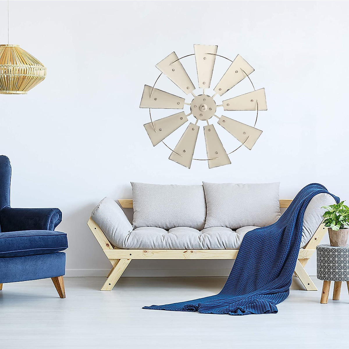 Glitzhome 22" Farmhouse Galvanized Windmill Wall Sculpture Home Decor Rustic Metal Rustic Wall Art Decoration, Silver