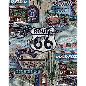 FABRIC EMPIRE - Classic Retro Route 66 Inspired Tapestry Fabric, Motel, Diner, Gas Station Theme - 56" W, Sold by The Continuous Yard, Tote Bags, Accent Pillows, Upholstery (Large, Route 66 Logo)