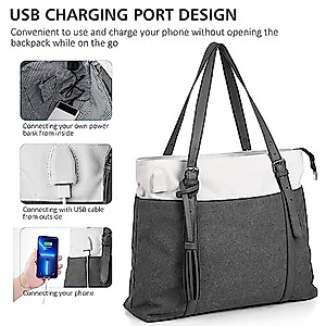 Tote Bag with Zipper for Women,Laptop Tote Purse with Cup Holder & Compartments for Work Travel Nurse Teacher College,Bolso para Mujer,Canvas,Gray