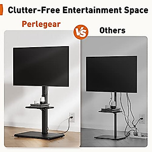 Perlegear Floor TV Stand with Power Outlet, Universal TV Stand for 32-70 inch TVs up to 110 lbs, Height Adjustable TV Stand with Swivel, Floor TV Mount Stand with Wood Base, Max VESA 600x400mm, PGFS06