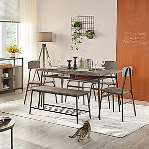 Yaheetech 6-Piece Dining Table Chair Bench Set - Farmhouse & Modern Breakfast Table & Chairs Sets w/Premium Materials & Sturdy Steel Frame for Home, Kitchen, Dining Room, Sunroom