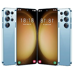 VSMOX Latest S23Ultra Mobile Phones with SD Card, 6.1 inch HD Screen Smartphone, Android 13, 8000 mAh, 3 Card Slots, 5G Dual SIM, Face ID, 10W Charger,Blue-8GB 256GB