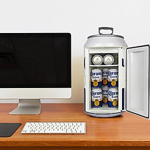 Koolatron Corona 12 Can Portable Mini Fridge w/ 12V DC and 110V AC Cords, 10L (10.6 qt) Beer-Can Shaped Personal Cooler, White, Travel Fridge for Drinks, Snacks, Lunch, Home, Office, Dorm Room, RV
