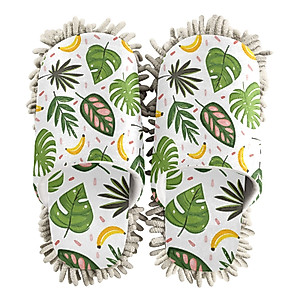 Abstract Cartoon Summer Time Graphic Mop Slippers Shoes Cover for Floor Cleaning Washable Hair Dust Dirty Cleaners Microfiber Mop Socks for Kitchen Office House