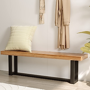 SOSPIRO 60 inch Solid Wooden Dining Bench with Metal Frame, Farmhouse Indoor Kitchen Table Bench Seating for Dining Room Living Room Entryway, Brown