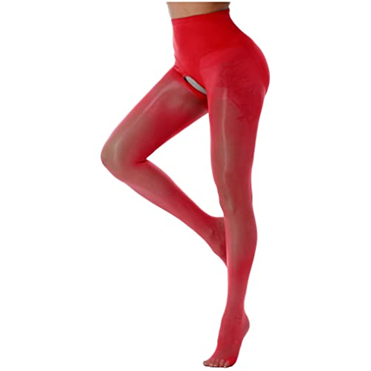 ACSUSS Women Oil Glossy Tights Thin Transparent Silk Stockings Seamless High Waist Pantyhose Red One Size