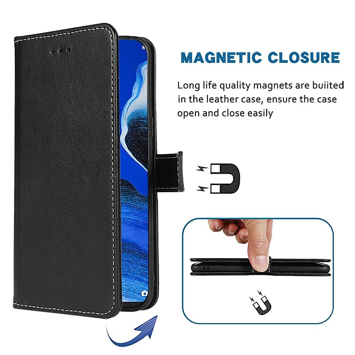 FDCWTSH Compatible with Oppo Reno 2Z Wallet Case Wrist Strap Lanyard and Leather Flip Card Holder Stand Cell Accessories Phone Cover for Oppo Reno2 Z/Reno2 F CPH1945 CPH1951 Women Men Black