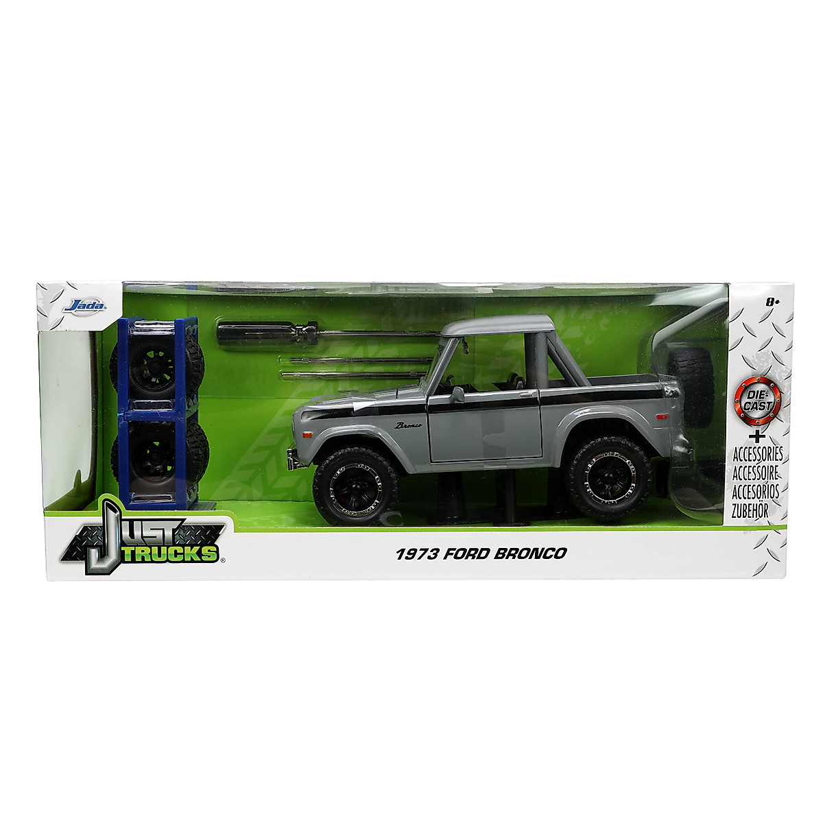 Jada Toys Just Trucks 1:24 1973 Ford Bronco Die-cast Car Grey, Toys for Kids and Adults