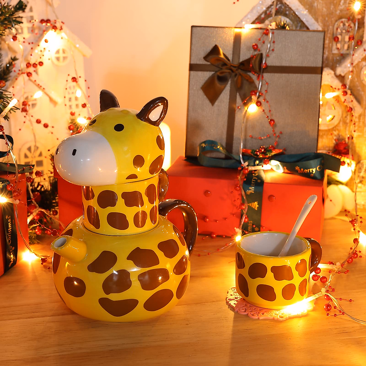 Funny Coffee Mug Set- Ceramic Material Giraffe Coffee Mug, Creative Cartoon Style Personalized Mug, Ceramics Tea Set, Suitable for Home, Office, Kitchen, Thanksgiving Gift (Value Pack)