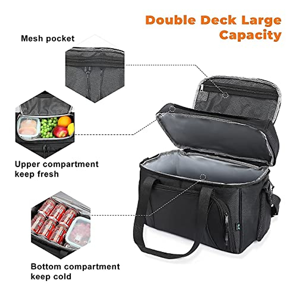 F40C4TMP Double Leaves 36 Cans Extra Large Flight Attendant Lunch Bag Crew Cooler, Insulated Lunch Bag for Men Lunch Box Travel Cooler Bag Soft Luggage Pilot for Work Camping Sports Picnic Black
