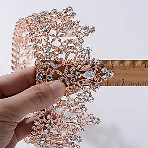 S SNUOY Rose Gold Crown for Women Full Round Queen Crowns Crystal Tiaras for Crown Rhinestone Bridal Headband Pageant Prom Wedding Hair Jewelry