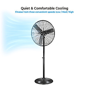 Comfort Zone CZHVP30 30” High-Velocity 3-Speed Industrial Pedestal Fan with Aluminum Blades and Adjustable Height, Black