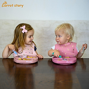 Carrot story 100% Silicone Suction Baby Toddler Plate, 2-Pack, Waterproof Washable Plate, BPA Free, Microwave/Dishwasher Safe (Sweet)