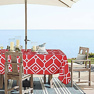 LUSHVIDA Moroccan Outdoor Tablecloth with Umbrella Hole and Zipper, 60 x 102 Inch Red, Rectangle Waterproof Wrinkle Free Table Cloth Decorative Fabric Washable Table Cover for Patio, Party, Picnic