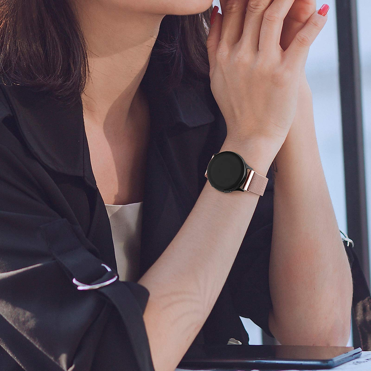 YILED Metal Bands for Samsung Galaxy Watch Active 2 40mm 44mm, 20mm Stainless Steel Mesh Watch Strap for Galaxy Watch 3 41mm 42mm (Rose Pink)