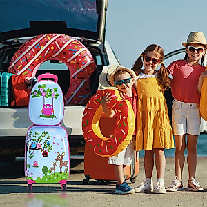 GYMAX Kids Carry On Luggage Set, 12" & 16" 2PCS Rolling Suitcase (Deer)