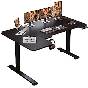BUNOEM L-Shaped 59" Height Adjustable Electric Standing Desk, Sit and Stand Up Computer Desk For Home Office with Splice Board (Black Top, Black Frame)