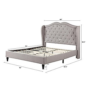 Home Life Premiere Curved Classics Cloth Light Grey Silver Linen 51" Tall Headboard Platform Bed with Slats Full- 019