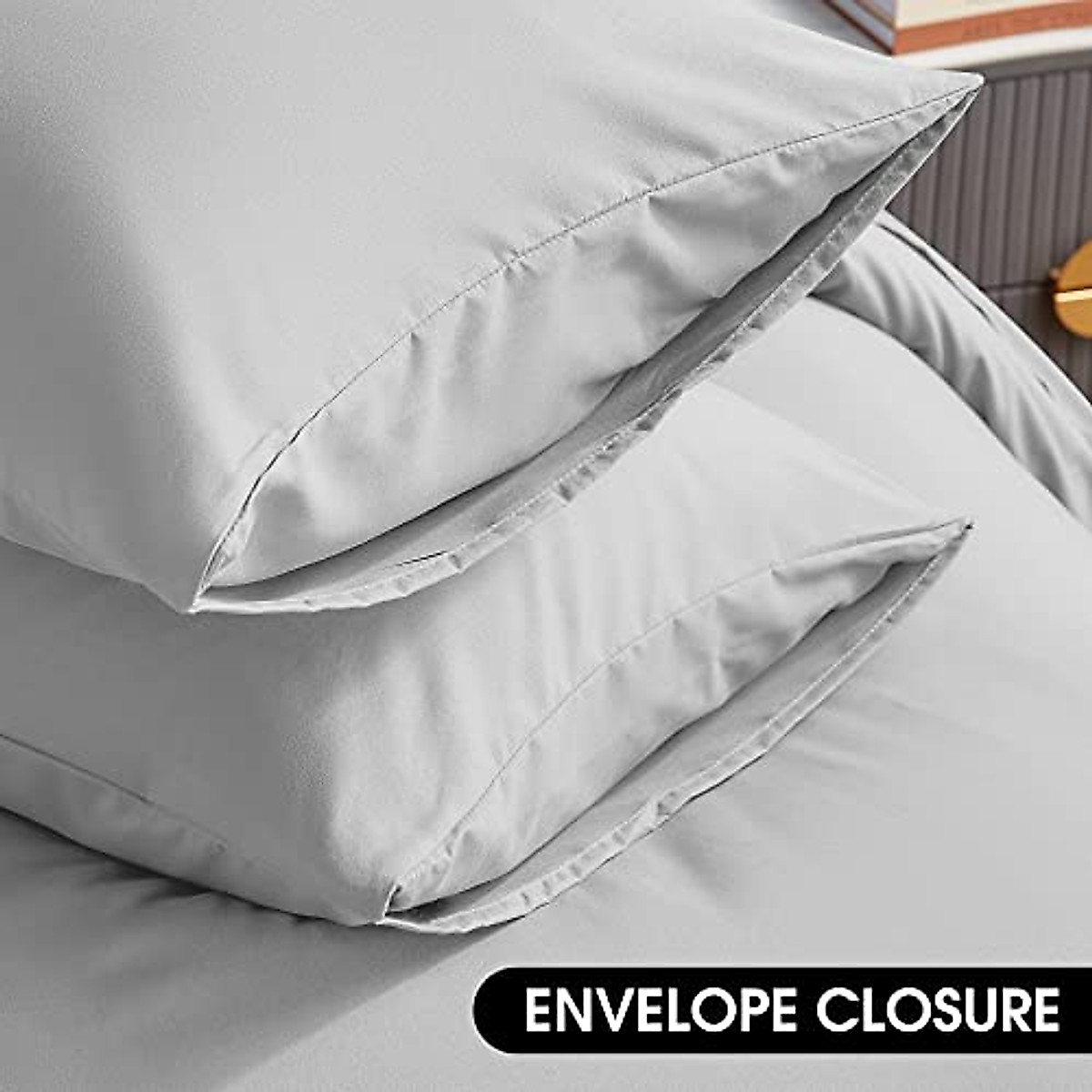 QSTEHEML Queen Comforter Set 7 Pieces, Solid Color Light Grey Queen Bedding Sets, Soft Queen Bed in a Bag with Comforter, Flat Sheet, Fitted Sheet, Pillow Shams and Pillowcases for All Season