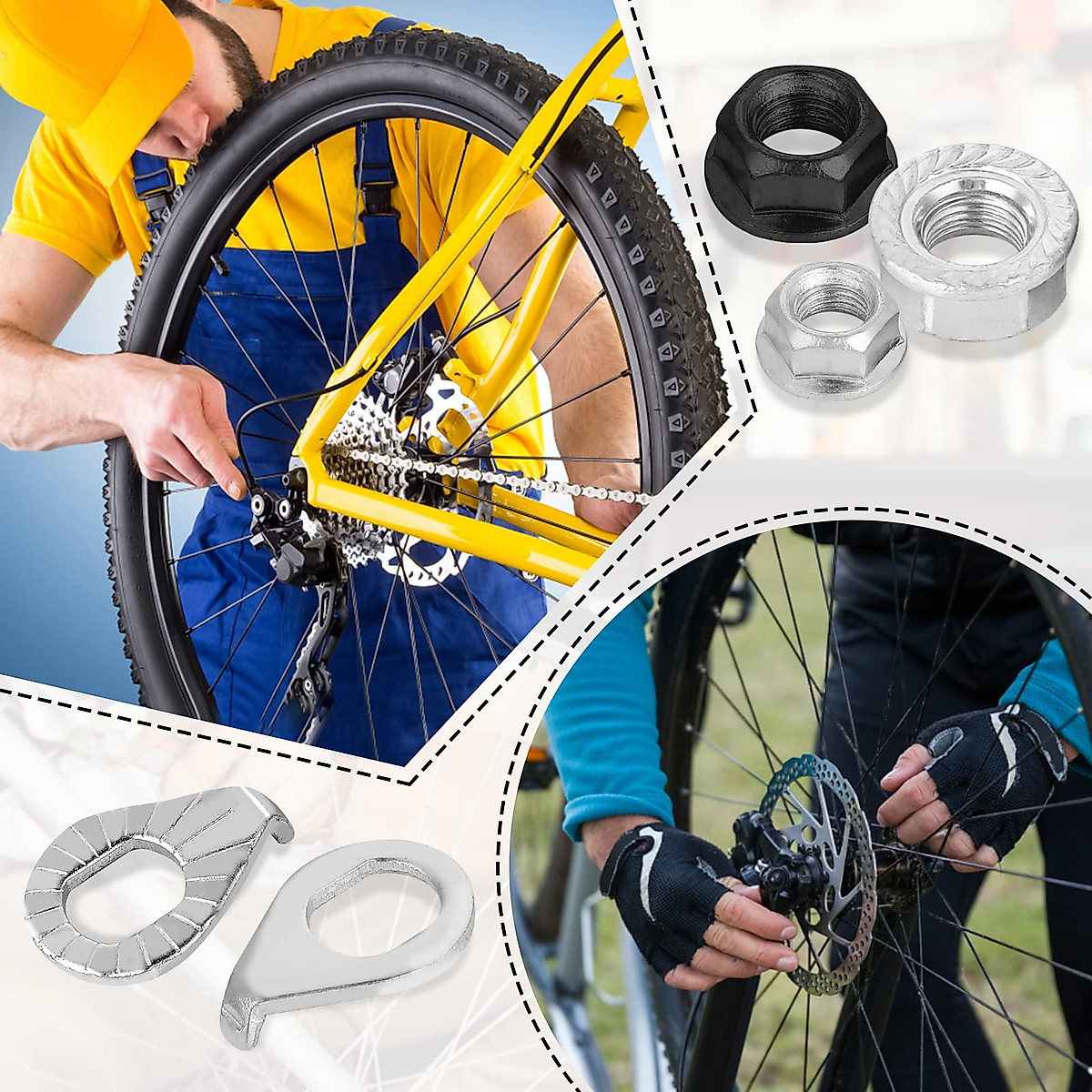 Yolev 6PCS Bike Wheel Axle Nut and Safety Washer Kit Bicycle Hub Flanged Axle Nut Steel Flange Nuts Wheel for Front and Rear Bike Wheel Mountain Road