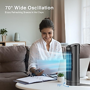 Grelife 13" Bladeless Tower Fan with 70° Oscillation, Touch Screen and Remote Control, 3 Speeds, 4 Wind Modes, 12-Hour Timer - Compact Cooling for Home Office Bedroom