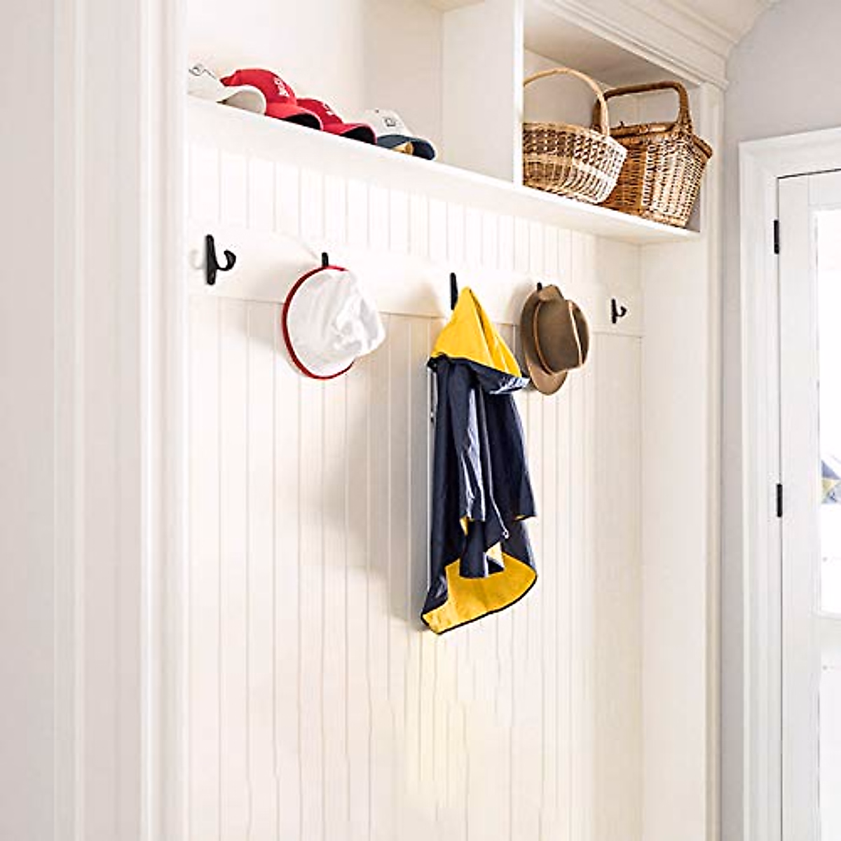 HomeDo Robe Towel Hooks, Wall Hooks Hat Rack, Metal Coat/Key Hooks, Wall Hanger Hat Hook for Office, Bathroom, Kitchen, Entryway (10, Aluminium-Black)