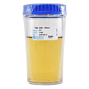 Hardy Diagnostics - U71 Tryptic Soy Broth (TSB), USP, 100 Milliliter Fill, 180 Milliliter Wide Mouth Polycarbonate Jar, Order by the Package of 12, by