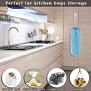 2 Pack Plastic Bag Holder Dispenser, Large Grocery Bags Storage with Hooks, Wall Mount Shopping Bags Carrier, 23X9 inch Garbage Bag Organizer for Kitchen, Home by SANFERGE,Blue