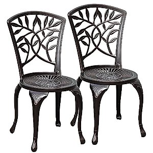 DWVO Outdoor Cast Aluminum Outdoor Chairs Set of 2, All-Weather Patio Dining Chair with Adjustable Feet for Balcony, Backyard, Deck, Garden, Hammered Bronze