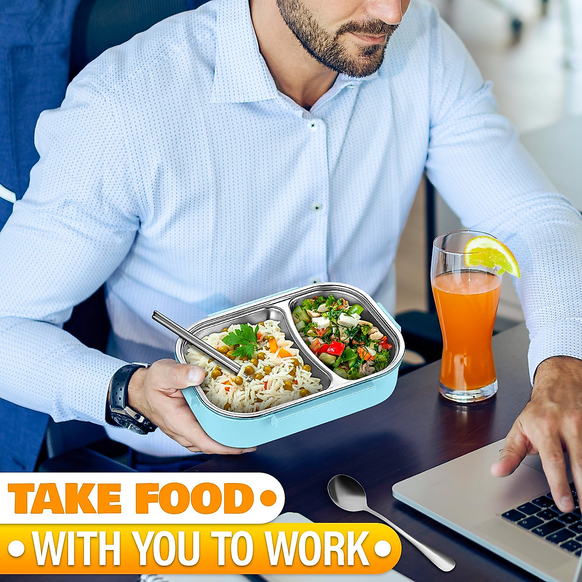 Lunch Containers for Adults - Bento Lunch Box with Compartments for Hot Food Warmer - Hot Lunch Box Accessories for Adults - Stainless Steel Food Storage Container Lunch Box - Portable Lunch Warmer