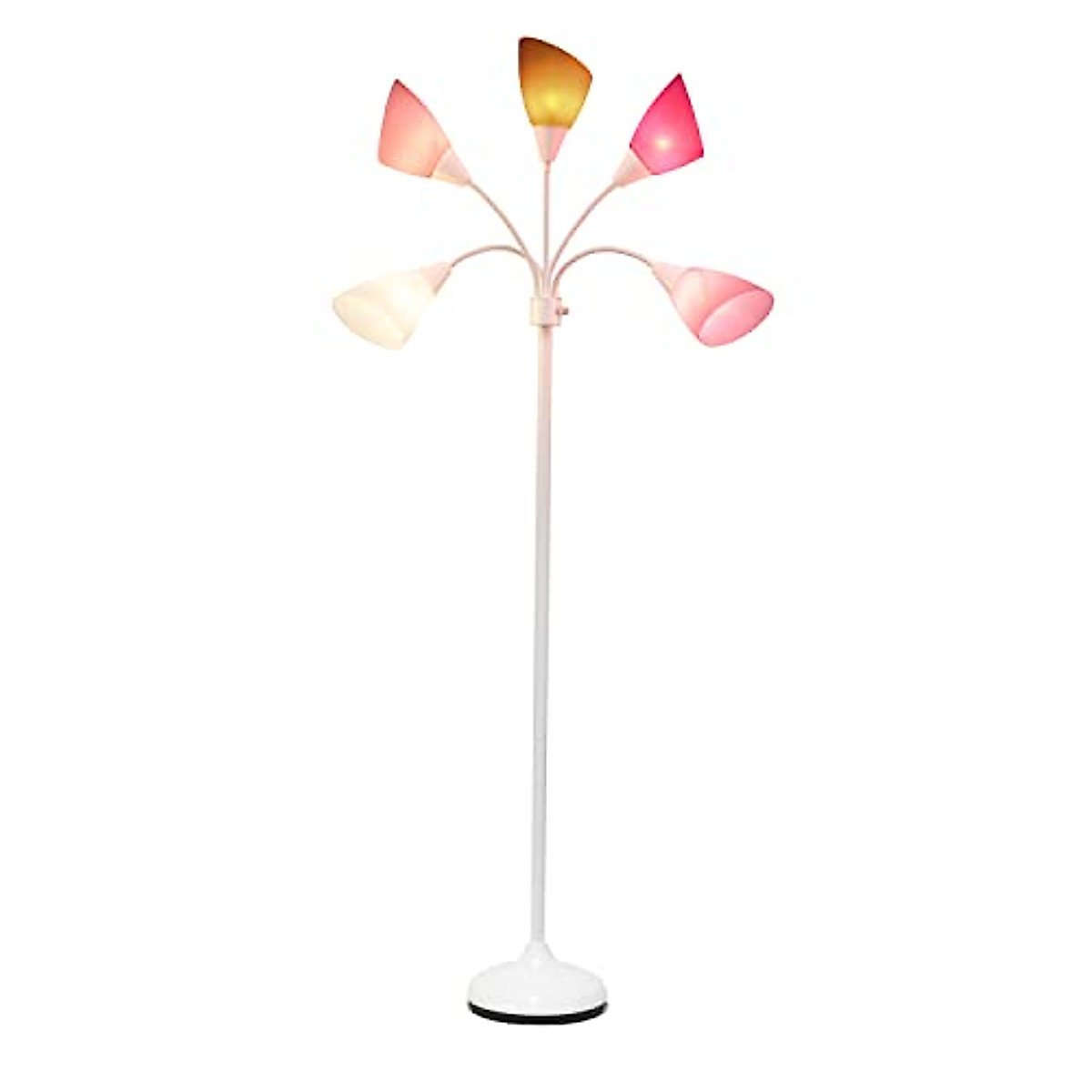 Simple Designs LF2006-WPG 67" Contemporary Multi Head Medusa 5 Light Adjustable Gooseneck White Floor Lamp with Pink, White, Gray Shades for Kids Bedroom Playroom Living Room Office, 30 x 10 x 67