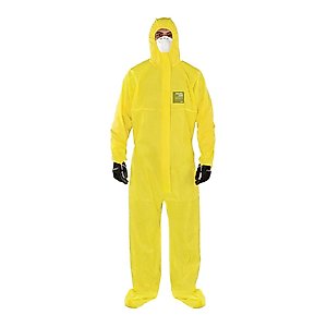 Ansell Healthcare YY23-B-92-147-06 MICROCHEM by AlphaTec Series 2300 Coverall with 3 Piece Hood, Attached Sock Boots, Finger Loops, 2X-Large, Yellow (Pack of 25)