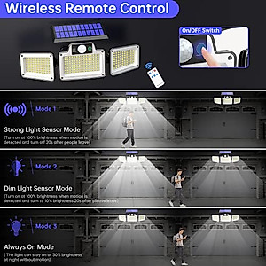 BAILABA Solar Outdoor Lights with Motion Sensor, 280 LED Solar Lights Outdoor Waterproof with Remote Control, IP65 Waterproof Solar Lights with 3 Modes for Outside Garden (2 Packs)