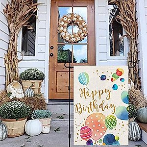 Happy Birthday Garden Flag 12x18 Inch Burlap Double Sided Balloons Colorful Outside Welcome Party Gift Yard Decor DF116