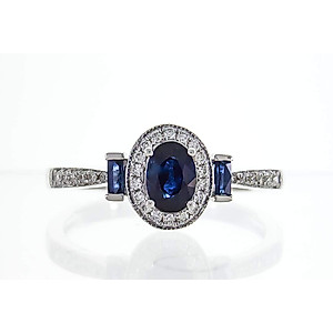 Gin and Grace 10K White Gold Genuine Blue Sapphire Ring with Diamonds for women,Ethically, White Gold gemstone stone, Sapphire