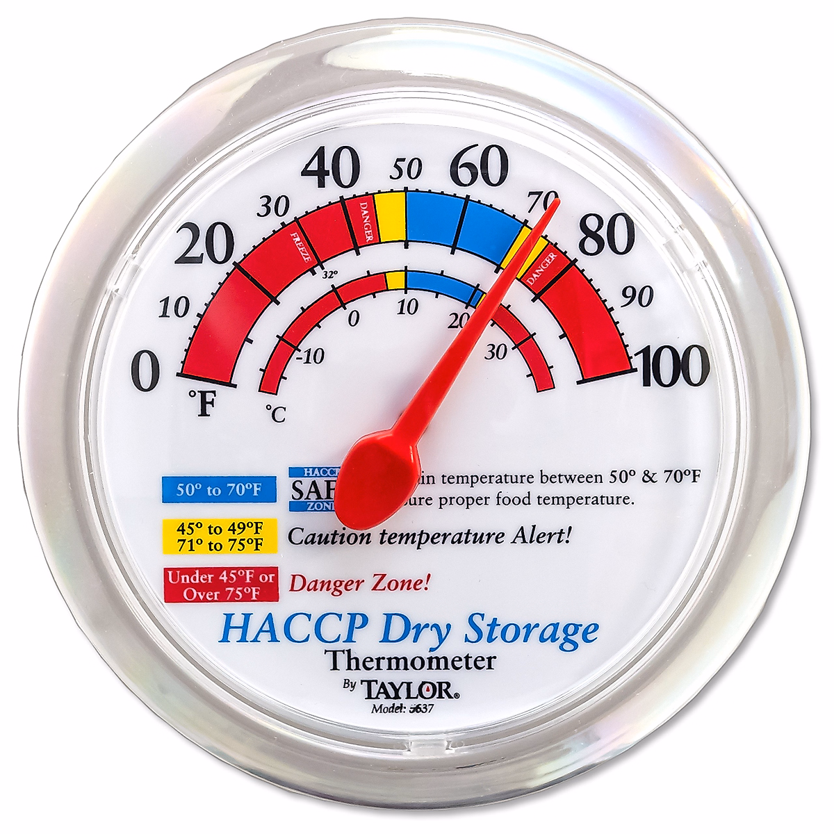 Taylor 5637 Prep and Dry Storage Wall Thermometer with Mounting Bracket, 6" Dial HACCP, 8.5' Height, 6.75' Width, 1.3' Length