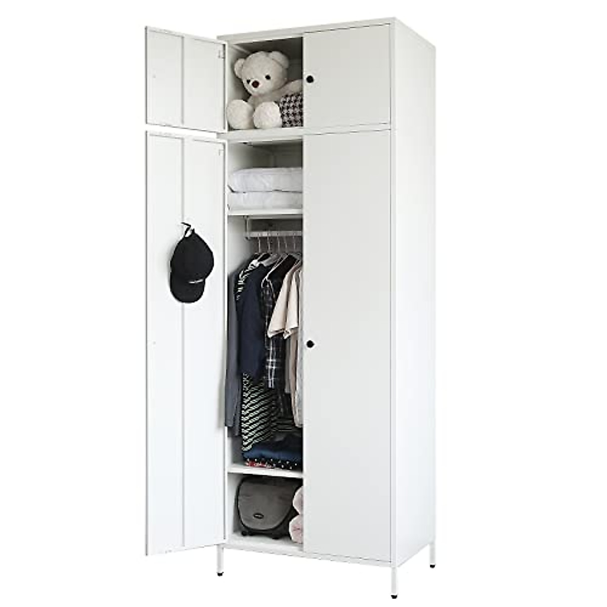 BESFUR Wardrobe Closet, Metal Armoires and Wardrobes with Adjustable Hanging Rod, Top Cabinet, 20" D*31.5" W*90.5" H - White