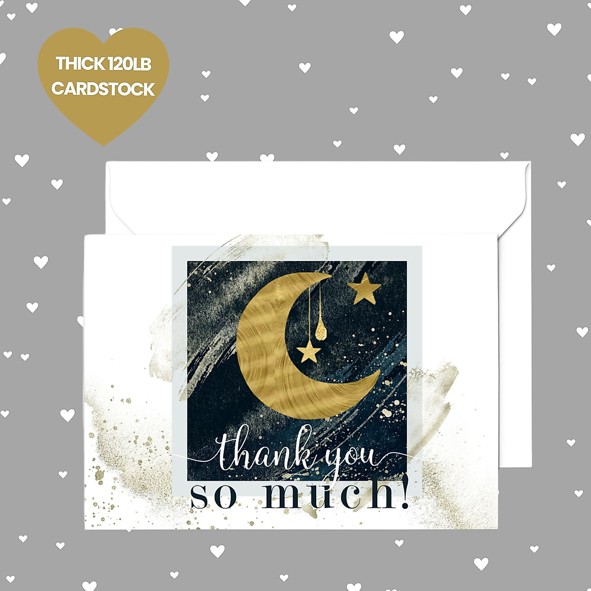 Paper Clever Party Star and Moon Thank You Cards with Envelopes - 25 Pack - Cosmic Design for All Occasions: Showers, Weddings, Graduations & Everyday Essentials - Folded Navy and Gold Set