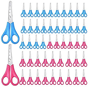 Elesunory 50 Pack Scissors Bulk for Kids, 5 Inch Kids Scissors, Blunt Tip Bulk Scissors for School Kids, Soft Grip Kid Scissor for School Classroom Students Craft(Pink, Blue)