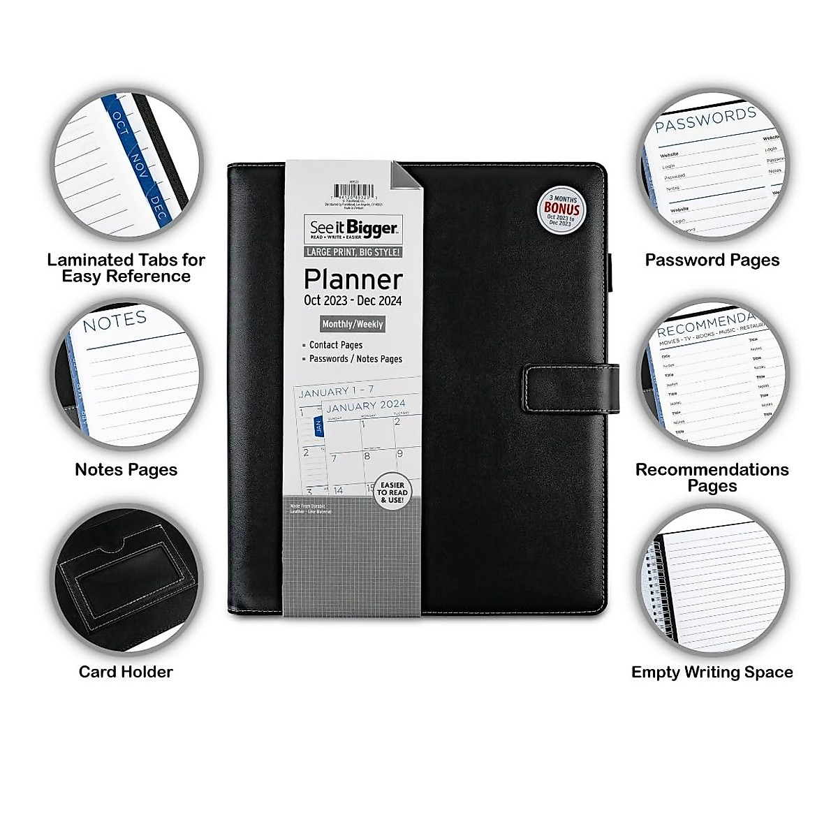 PlanAhead SEE IT BIGGER Monthly/Weekly Large Deluxe Planner/Organizer Premium Paper April 2024 - June 2025 9.75" x 11.75" and SUHEYLA Inspirational Pen “My Life is My Message"