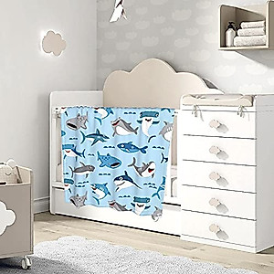 Blue Shark Blanket for Boys Girls Baby, Soft Warm Throw Blanket Shark Gifts for Shark Lovers 30x40 Inches, Animal Shark Bed Throw Fleece Blanket Decor for Room