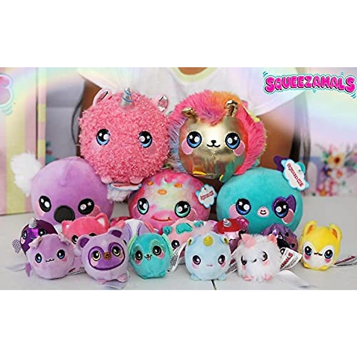 Squeezamals Mystery Black Box Collector Pack- 6 Exclusive Characters- The Mystery is 100% of The Fun! Perfect for Your Little One to Surprise with These Mini plushies! Peel and Reveal
