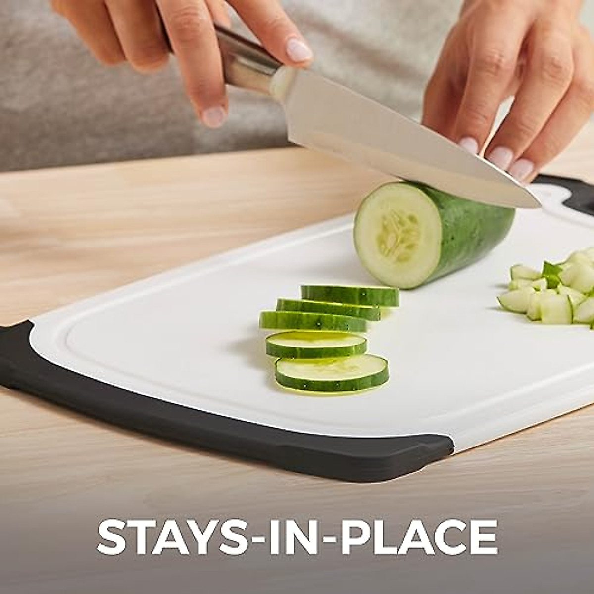 Home Genie 100% BPA-Free Reversible Cutting Board Set of 3, Dishwasher Safe, Slip Resistant Handle Border, Juice Grooves, Durable Large Plastic Chopping Boards for Kitchen, Cooking Food, Pitch Black