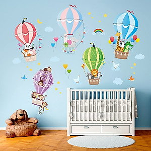 DECOWALL BS-104 Hot Air Balloons Wall Decals Animal Clouds Stickers for Kids Bedroom Nursery Playroom Living Room Removable Art Decor Decoration