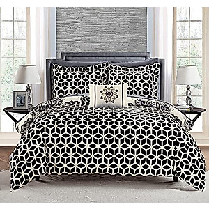 Chic Home 8 Piece Barcelona Super Soft microfiber REVERSIBLE King Comforter Set Black