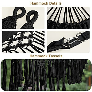 Bellzacasa Double Hammock, Heavy Duty 500 lb Load Capacity Tassels and Fishtail Knitting with Mounting Straps for Outdoor Camping Patio Balcony Black