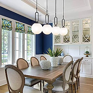 BAODEN Large Globe Pendant Light Set of 2 Modern Black Orb Chandelier with White Ball Glass Lampshade Industrial Ceiling Lamp Adjustable Hanging Lighting Fixture for Kitchen Island Dining Bedroom