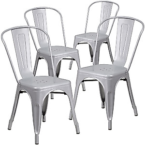 Flash Furniture Luke Commercial Grade 4 Pack Silver Metal Indoor-Outdoor Stackable Chair